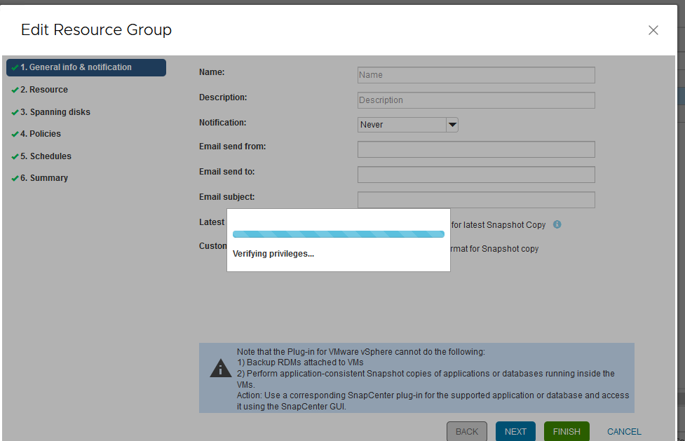 SCV on demand backup or modify resource group hang on Verifying privileges - NetApp Knowledge Base
