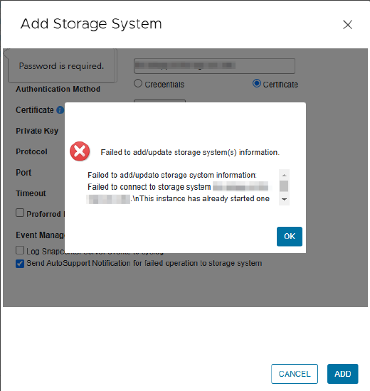 Scv Failed To Addupdate Storage System Information Netapp Knowledge Base