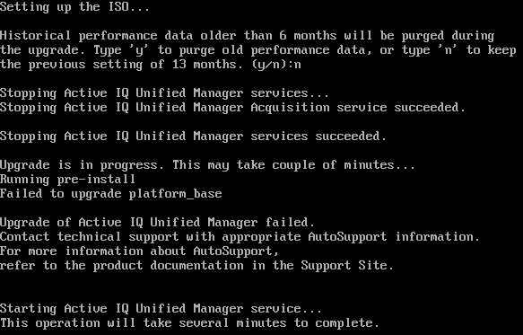 Active IQ Unified Manager virtual appliance upgrade fails with error: "Failed to Upgrade ...